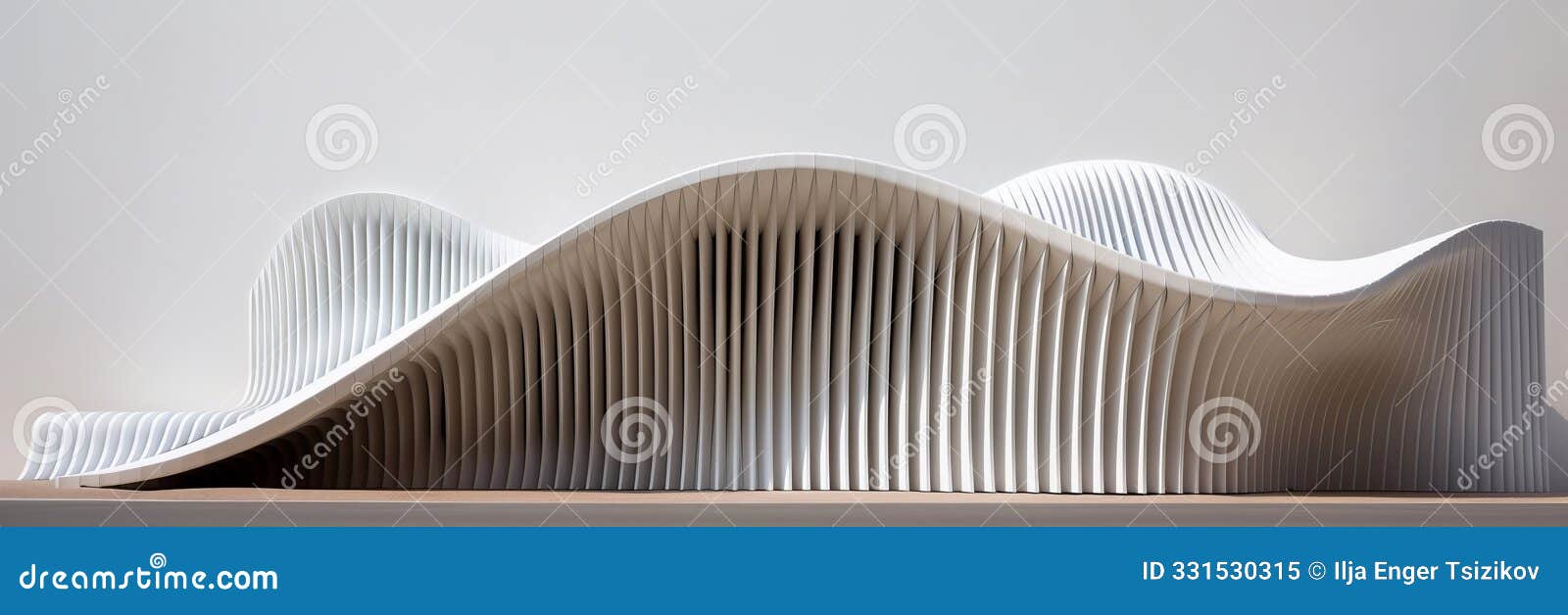 White Architectural Model, Wavy Facade with Vertical Details, Modern ...