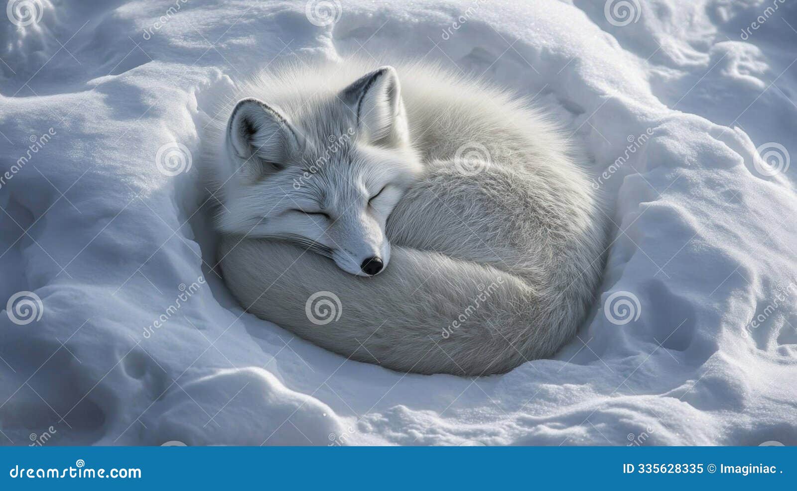 A White Arctic Fox Curled Up Sleeping in the Snow Stock Illustration ...