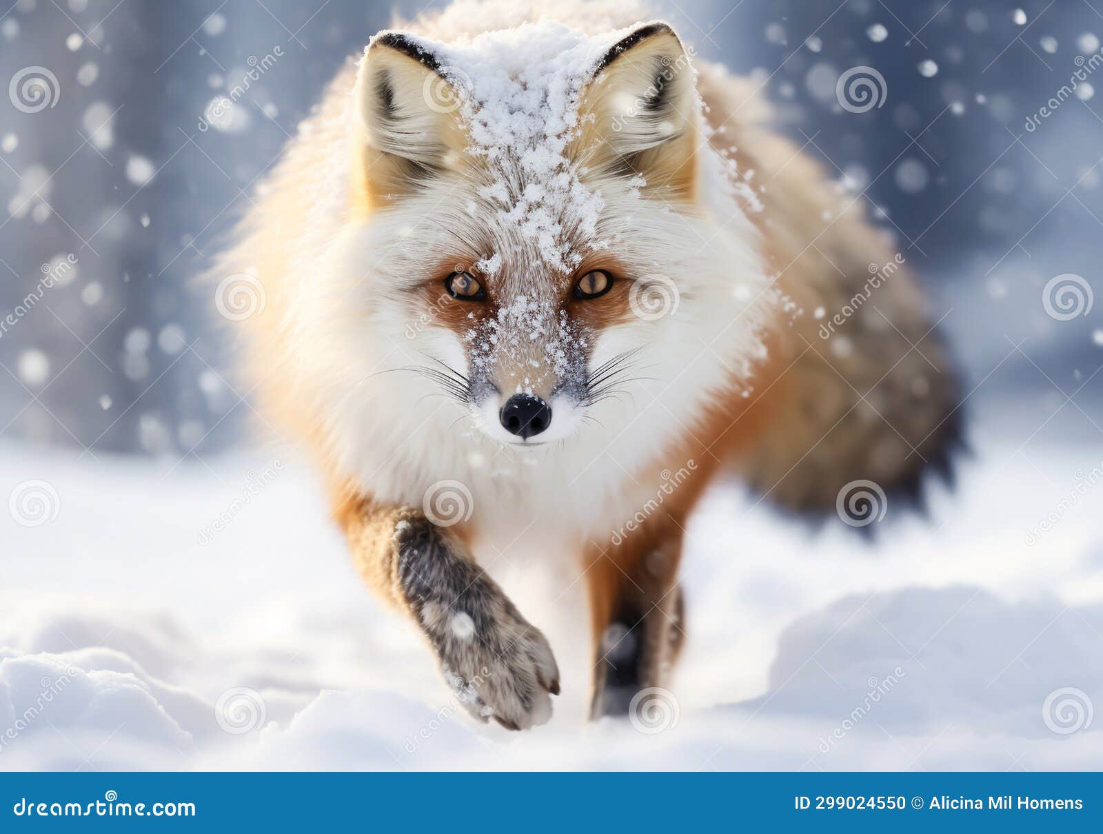 White Arctic Fox Walking in the Snow. AI Generated Stock Illustration ...