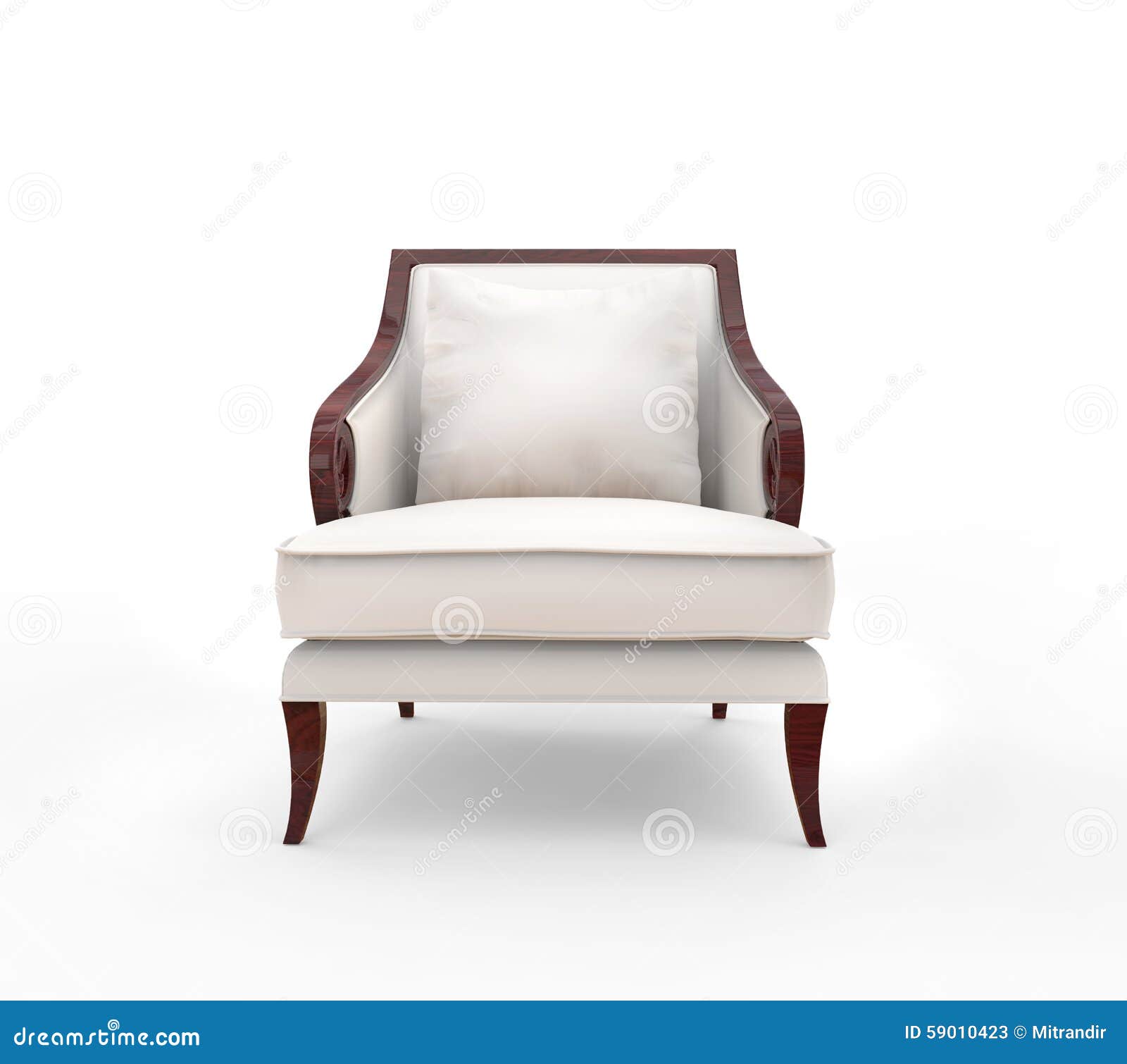 White Armchair with Wood Armrests - Front View Stock Illustration ...