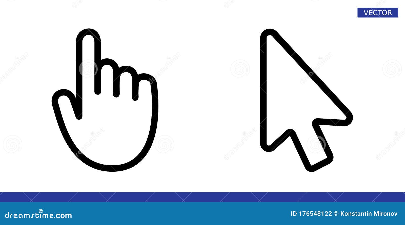 White Arrow and Finger Hand Cursor Pointer with Rounded Angles Icons ...