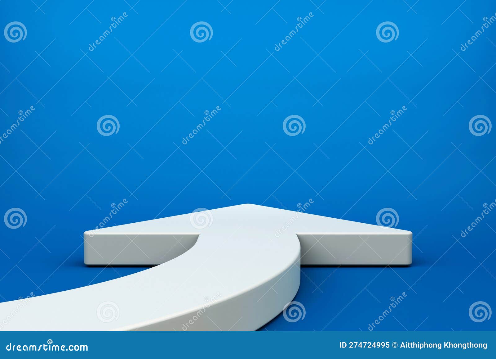 White Arrow on the Ground Pointing Forward with Blue Background ...