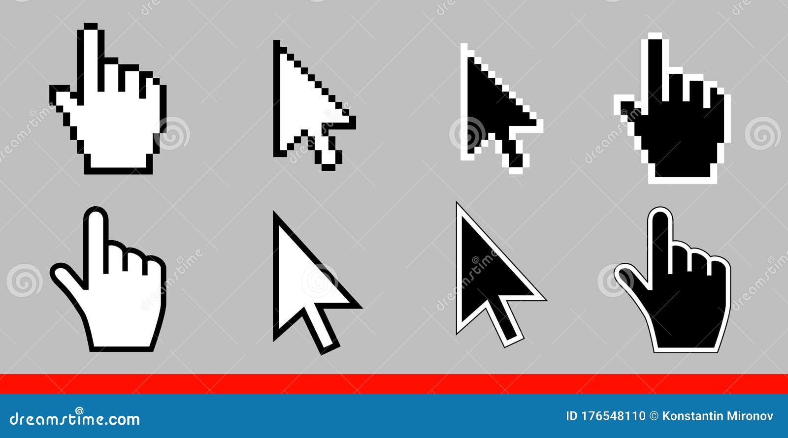 White Arrow and Pointer Hand Cursor Icon Set. Stock Vector ...