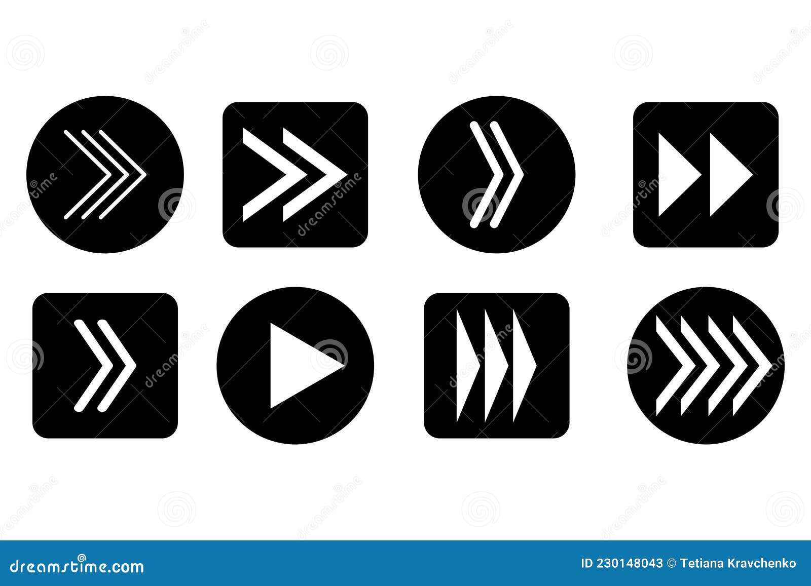 White Arrow Right on Black Background. Web Icon Set. Cursor Sign ...