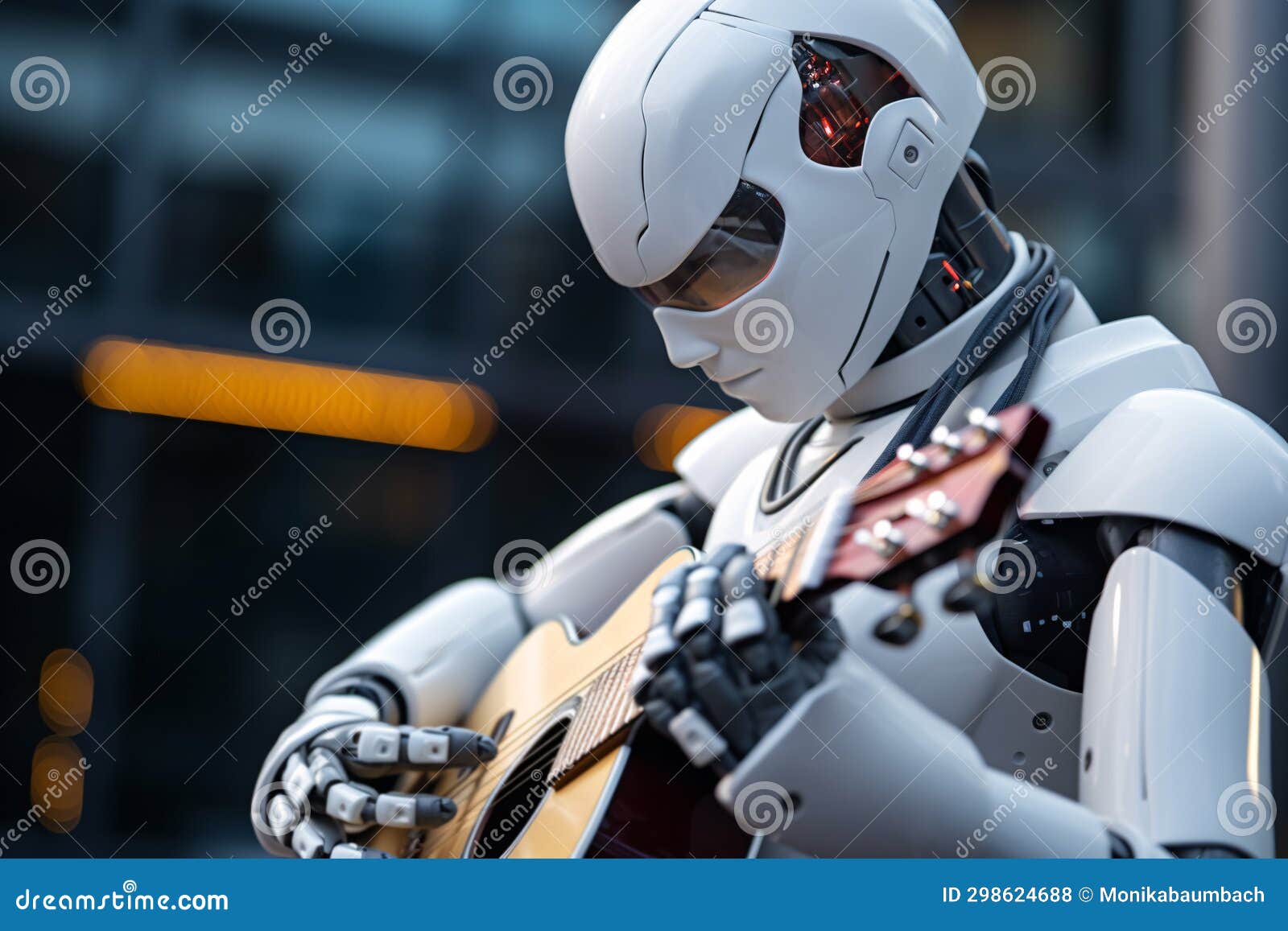White Artificial Intelligence Ai Android Robot Playing Guitar Stock ...