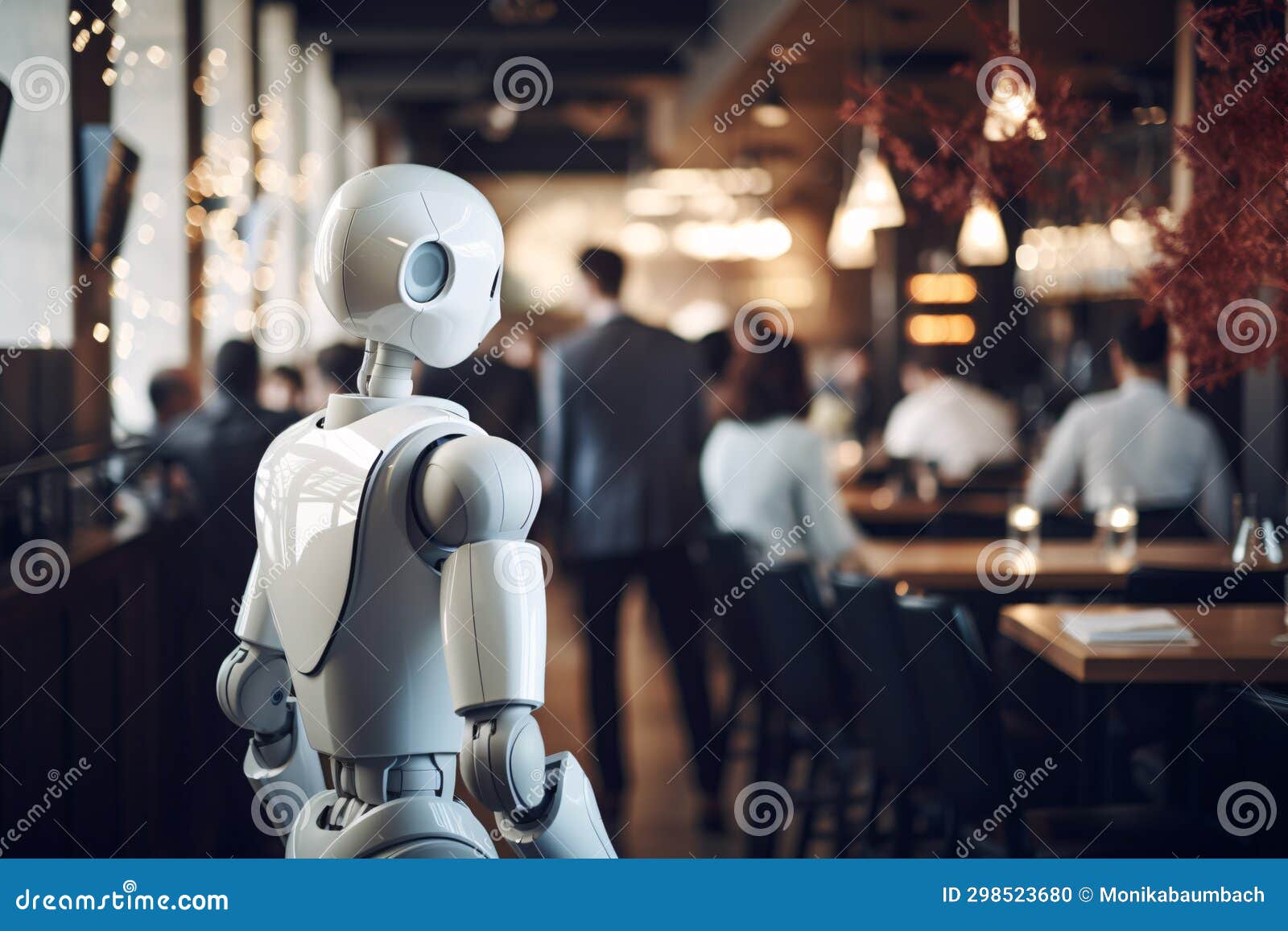White Artificial Intelligence Robot Working As Waiter in Restaurant ... White Artificial Intelligence Robot Working As Waiter in Restaurant ...