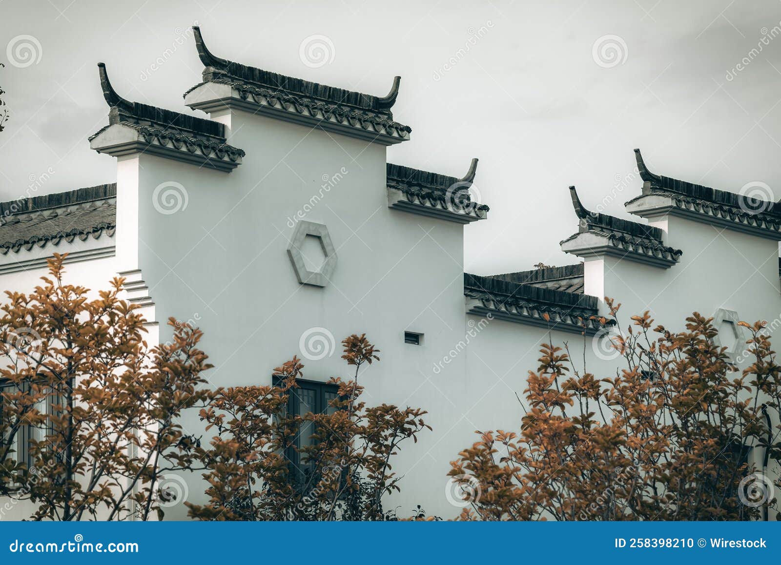 White Asian Style Architecture Building Stock Photo - Image of cloudy, trees: 258398210