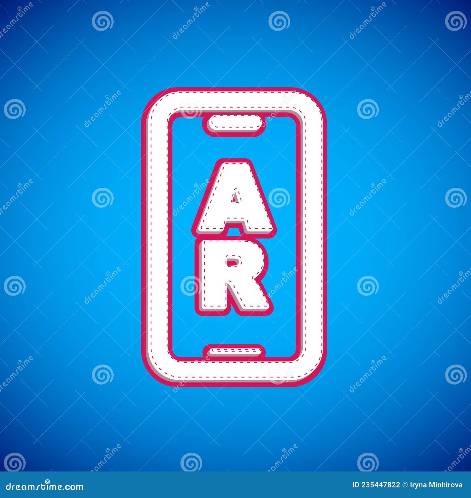 White Augmented Reality AR Icon Isolated on Blue Background. Virtual ...