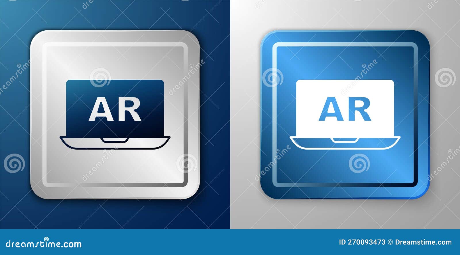 White Augmented Reality AR Icon Isolated on Blue and Grey Background ...