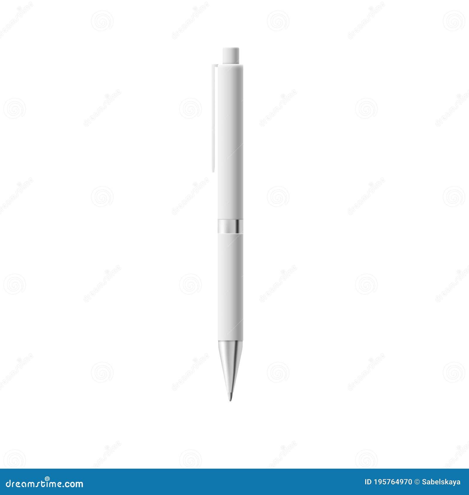 White Automatic Pen with Button Template Realistic Vector Illustration ...