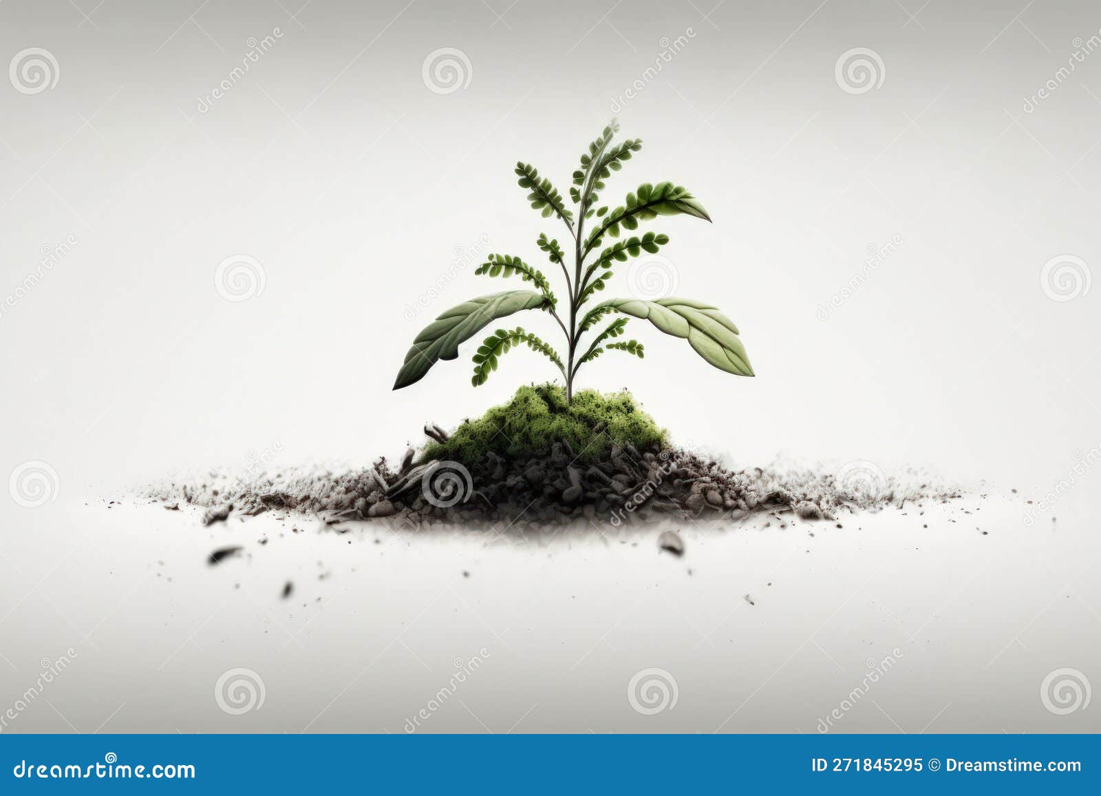 White Backdrop, Tiny Green Plant Emerging from the Ground Stock ...