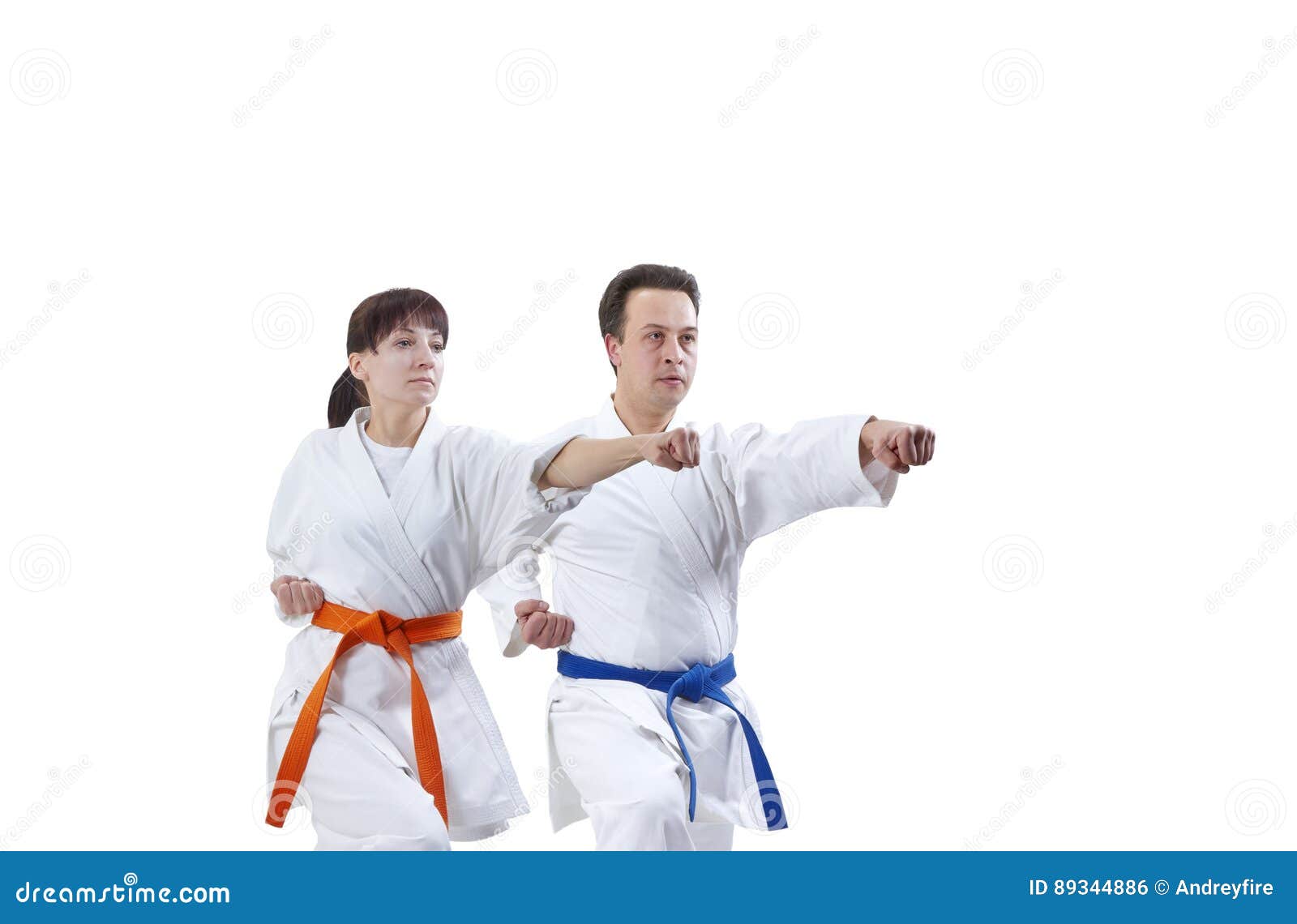 On A White Background Adult Athletes Are Beating Punch Arm Stock ...