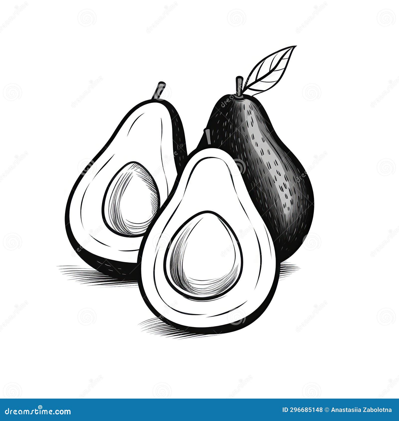 White Background With Black Outline Drawing Avocado Cartoon, 2D, Black ...