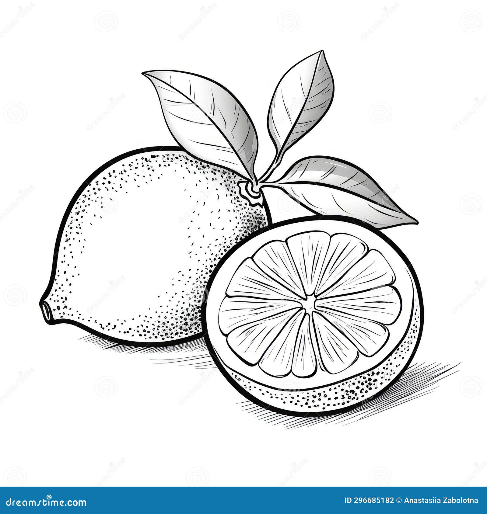 White Background with Black Outline Drawing Lemon Cartoon, 2D, Black ...