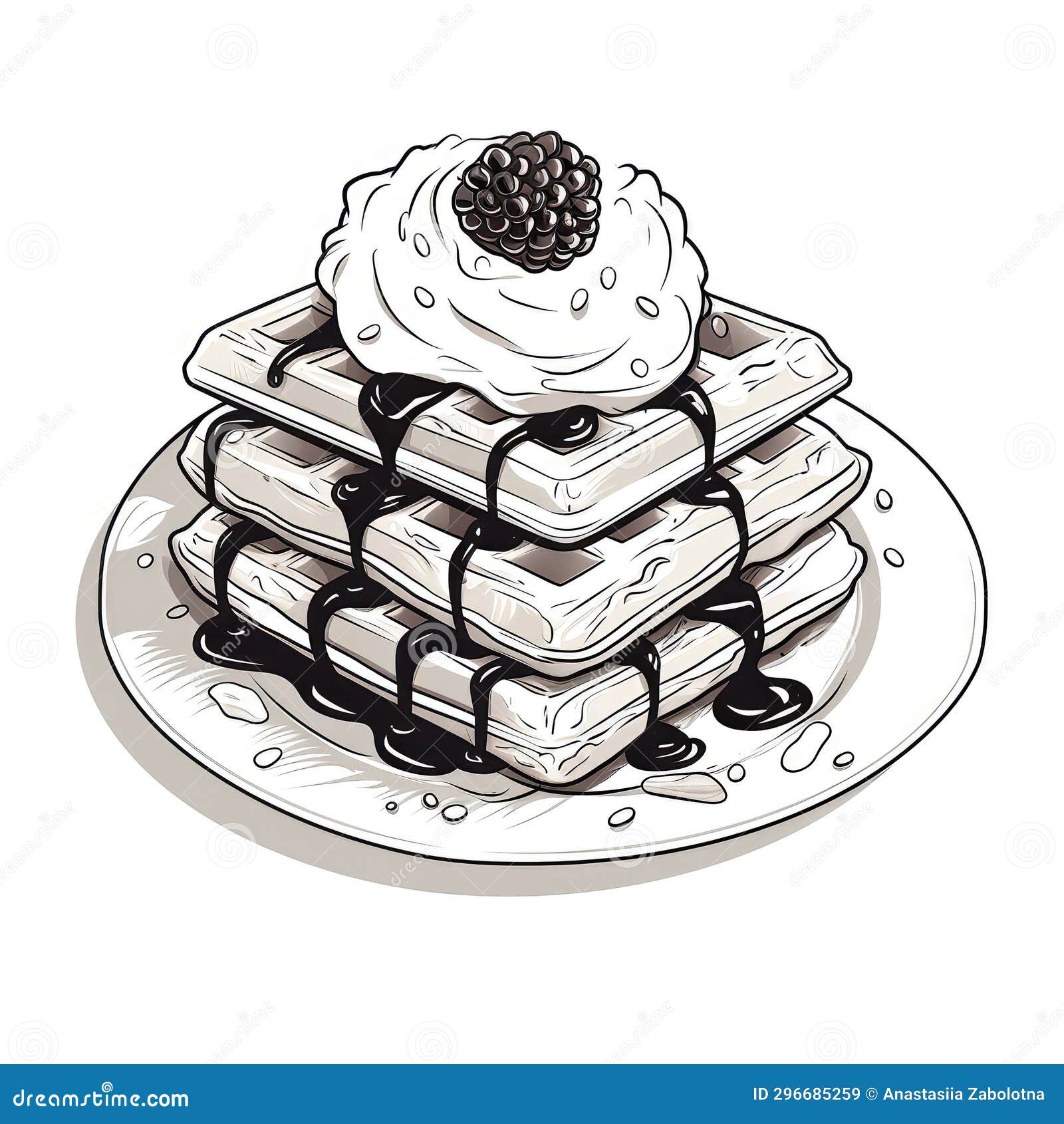 White Background with Black Outline Drawing Waffles Cartoon, 2D, Black ...