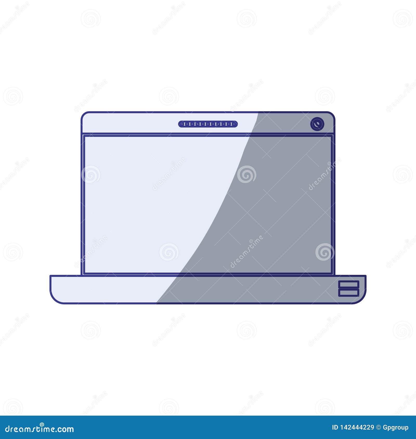 White Background with Blue Shading Silhouette of Laptop Computer in ...