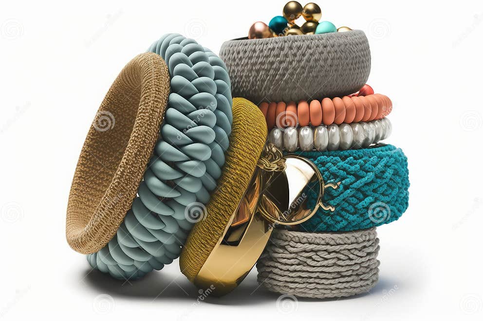 White Background with Bracelet Stack Featuring Different Colors and ...