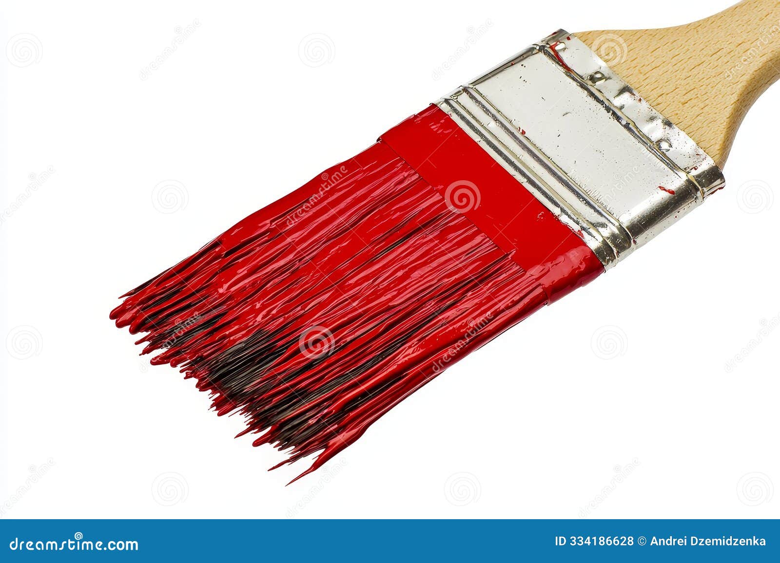 On a White Background, a Brush and Red Paint Strokes are Shown in Top ...