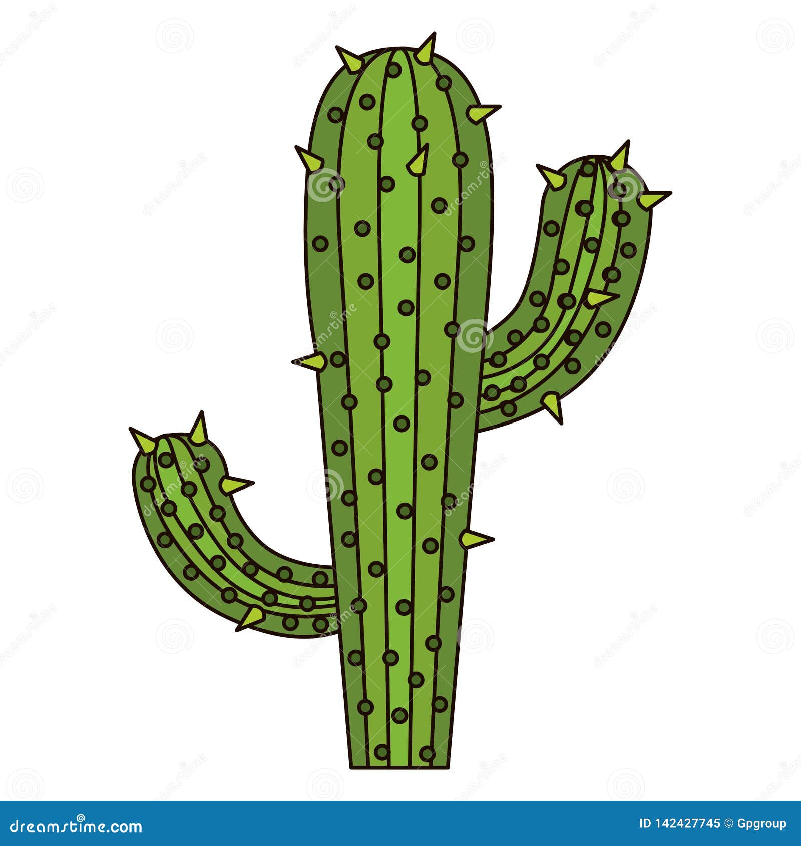 White Background with Cactus with Two Branches and Thick Contour Stock ...