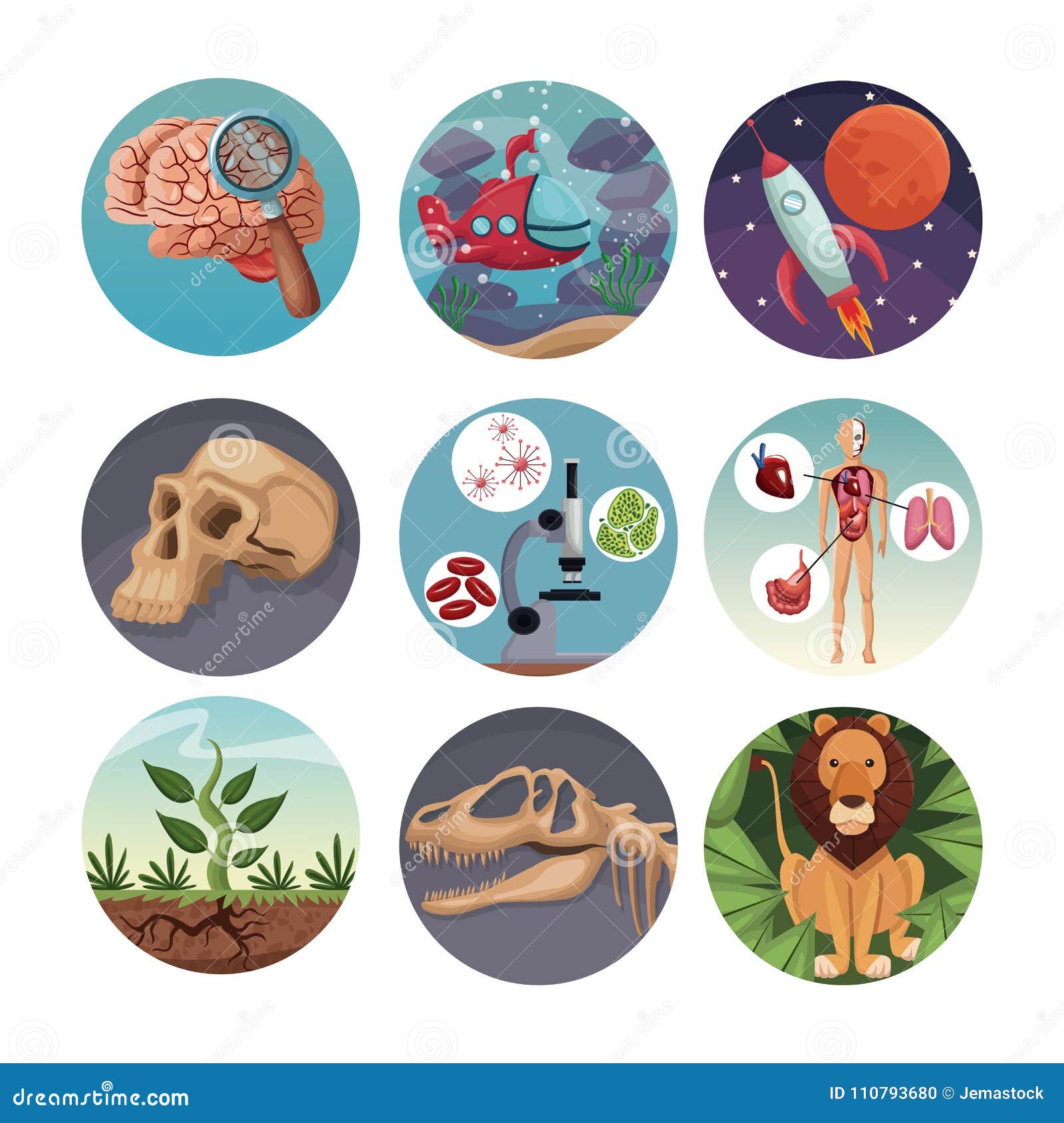 White Background with Circular Buttons with Picture World Evolution ...