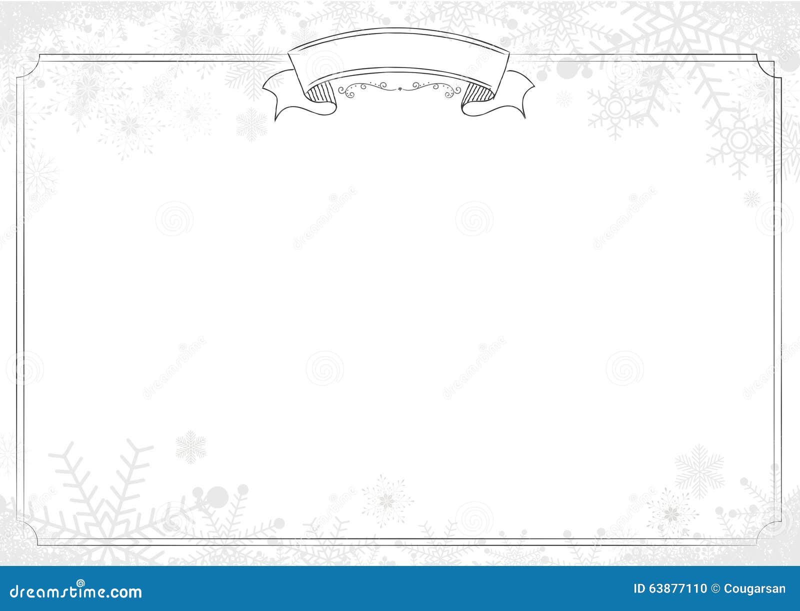 White Background with Classic Border, Winter Snowflake and Snow Stock ...