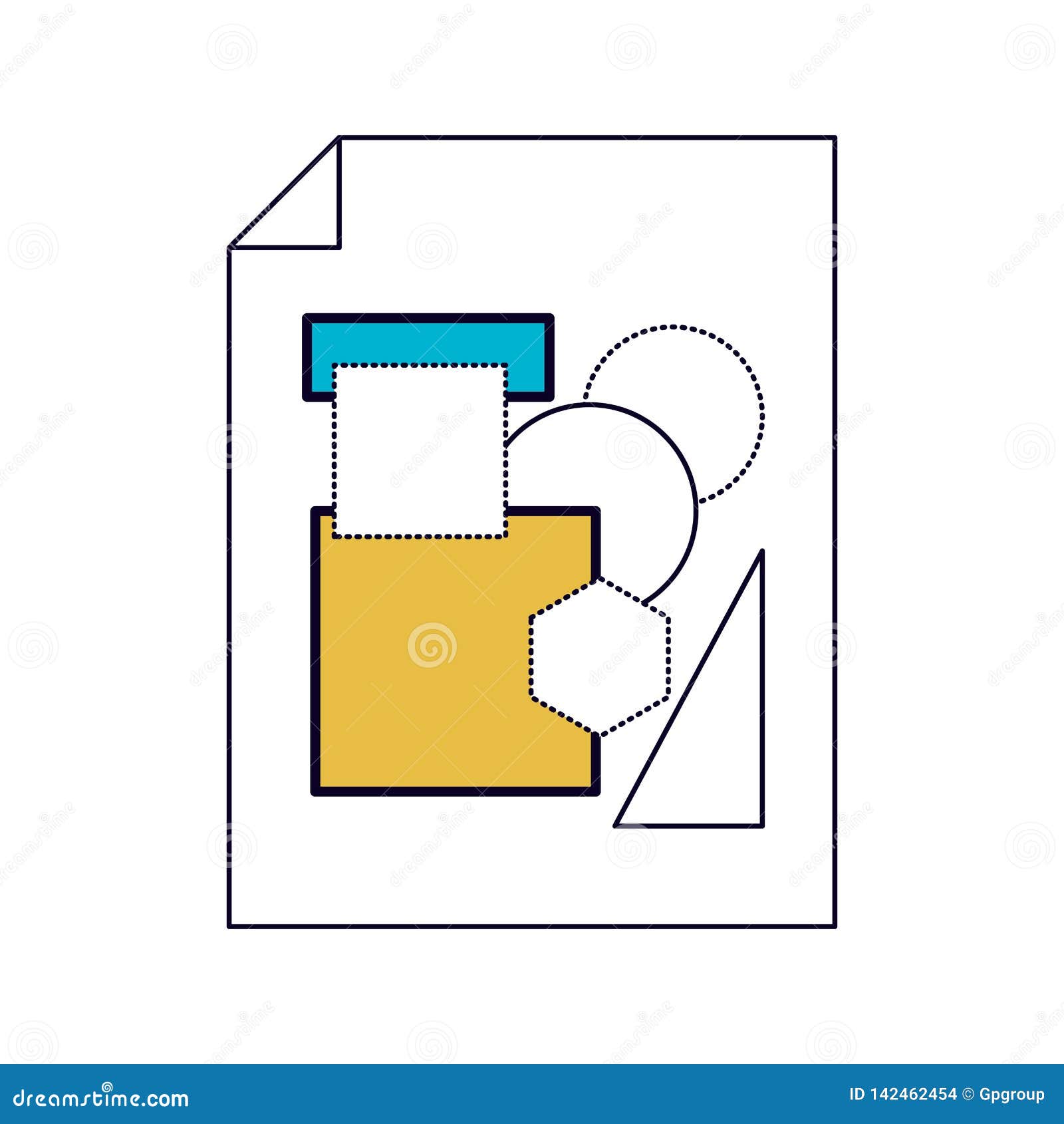 White Background with Color Sections Silhouette of Sheet with Geometric ...