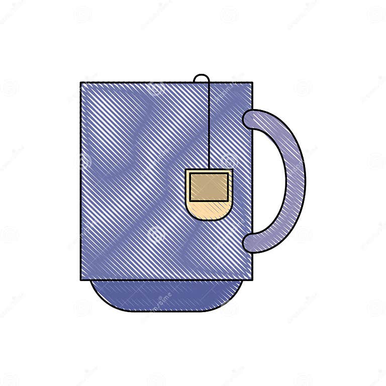 White Background with Colored Crayon Silhouette of Cup of Tea Stock ...