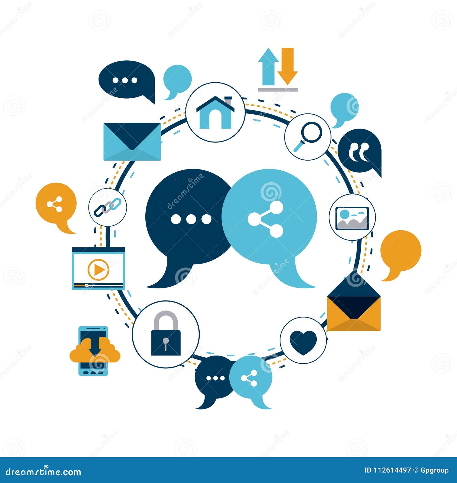 White Background of Colorful Circular Frame of Tech Internet Icons and ...