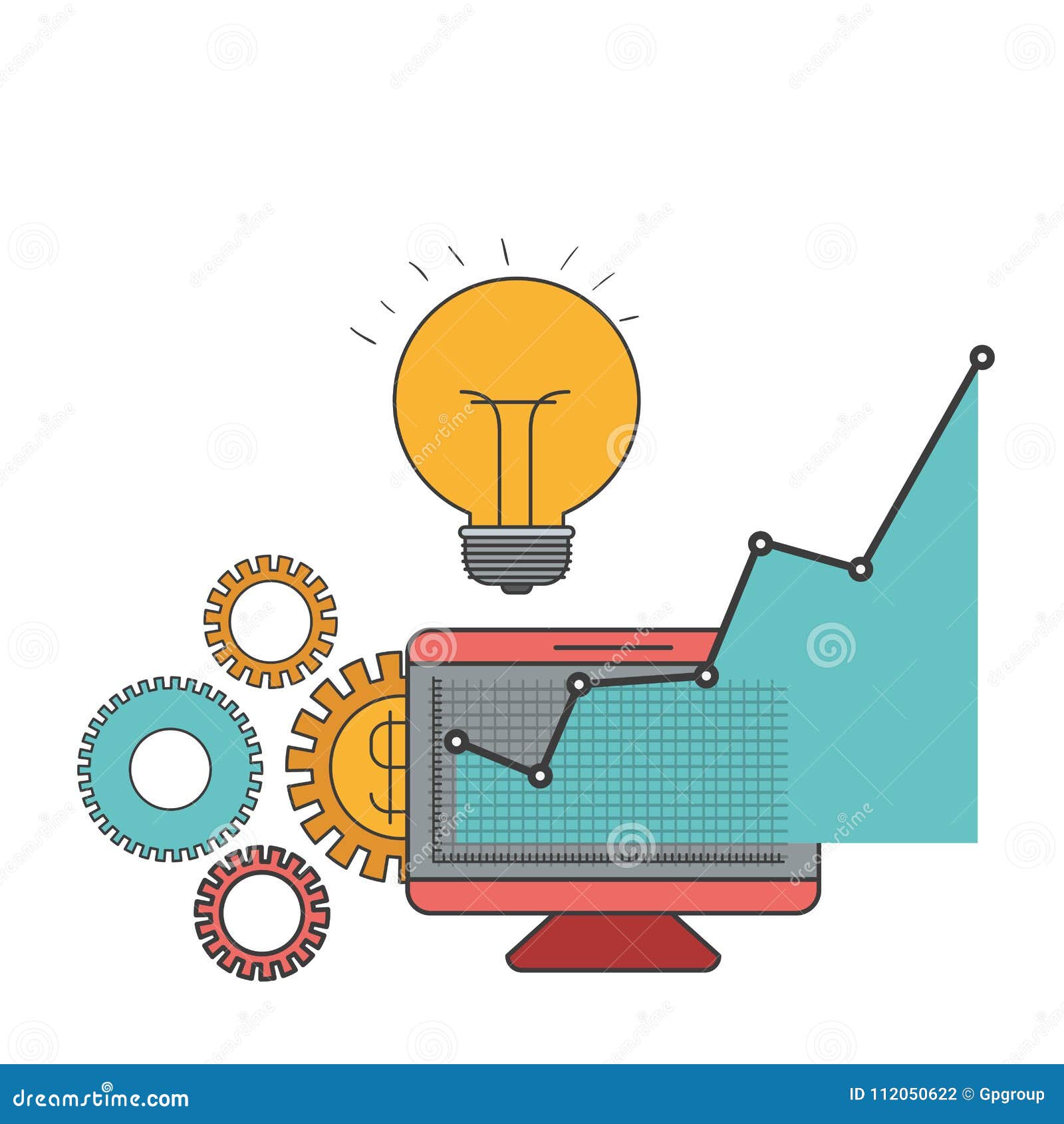 White Background with Colorful Display Computer and Graphics Growth ...