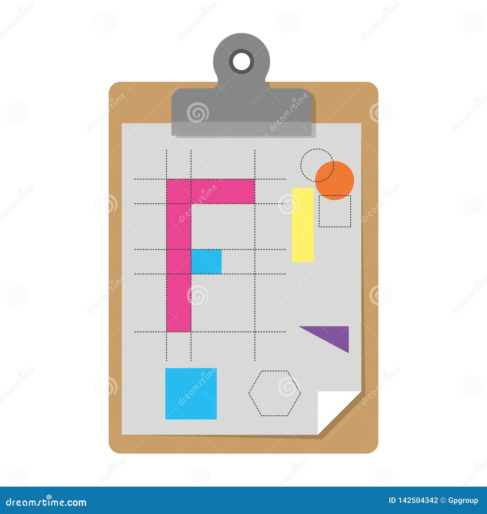 White Background with Colorful Silhouette of Table Notepad with Sheet ...