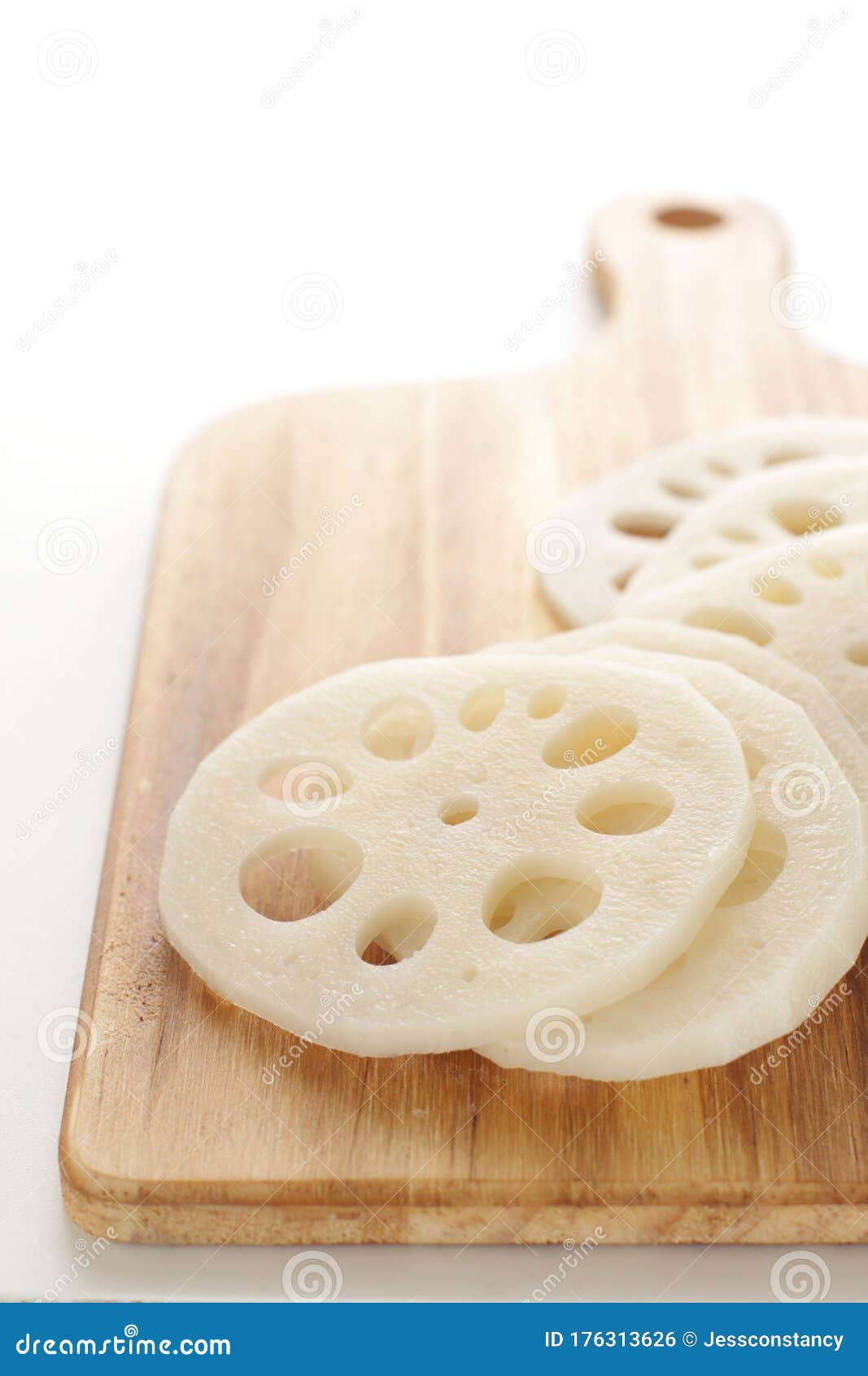 Sliced Lotus Root on Wooden Board Stock Photo - Image of cooking ...