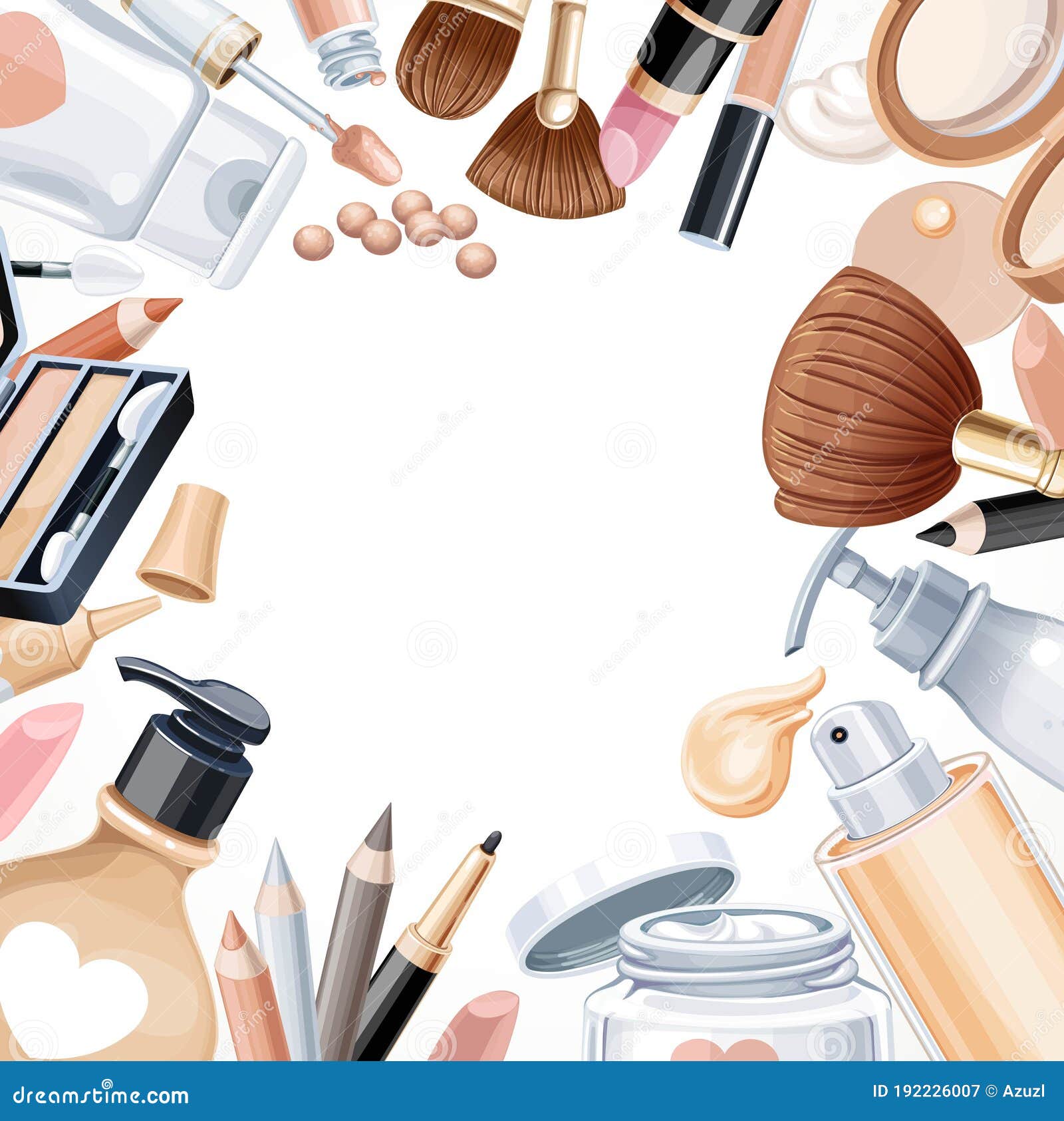 White Background with Cosmetic Objects for Makeup Stock Illustration ...