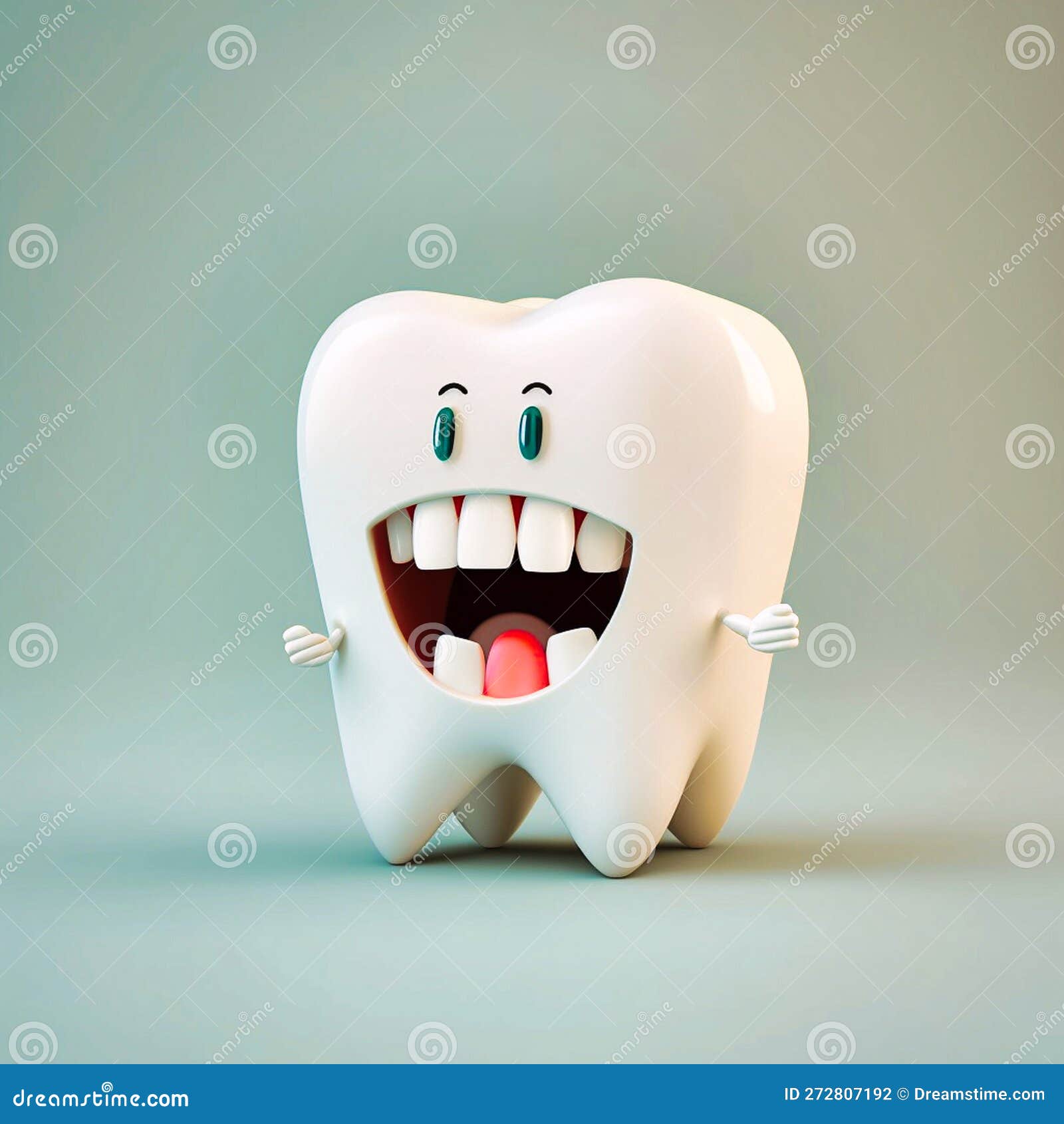 On a White Background Cute Cartoon Tooth Character, Generative AI Stock ...