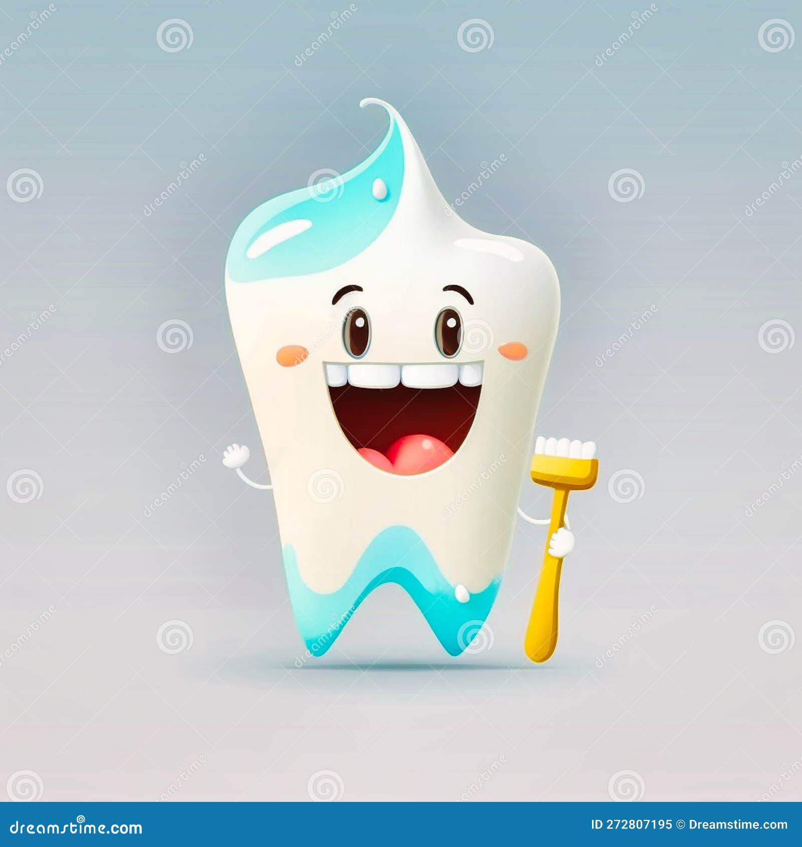 On a White Background Cute Cartoon Tooth Character, Generative AI Stock ...