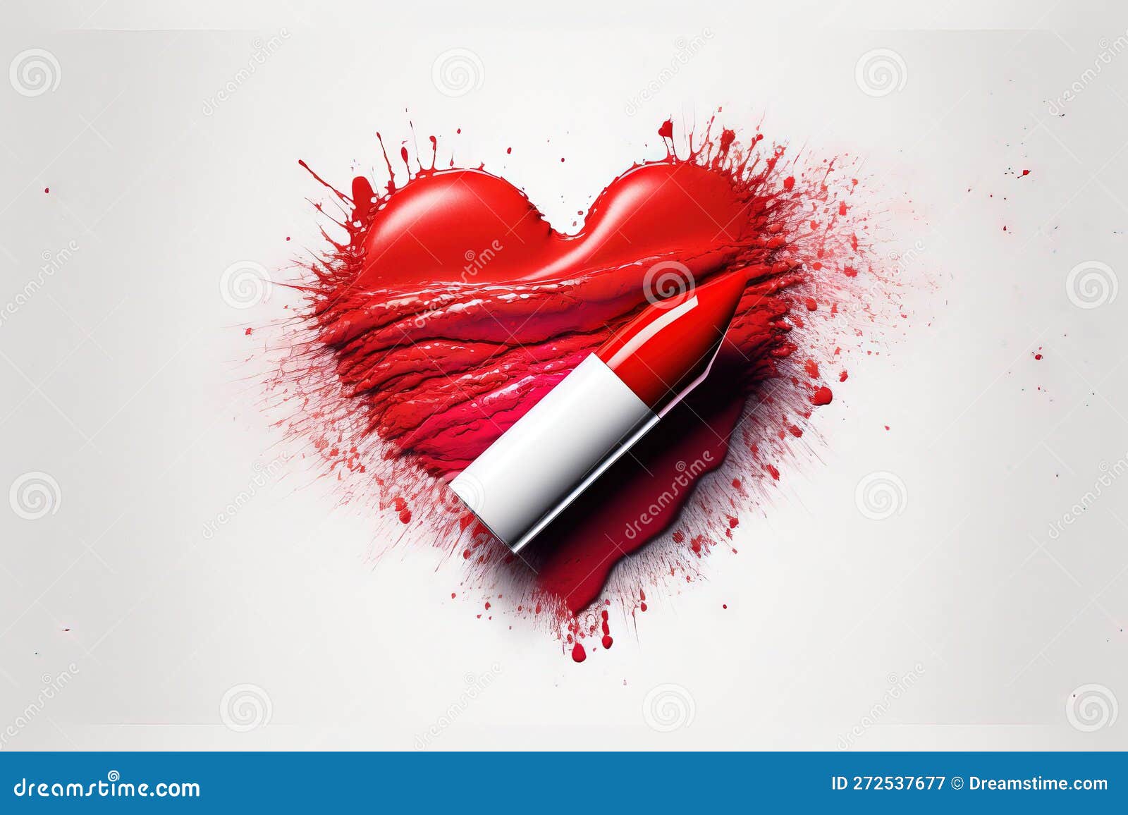On a White Background, a Drawn Bright Red Heart with Lipstick is Shown ...