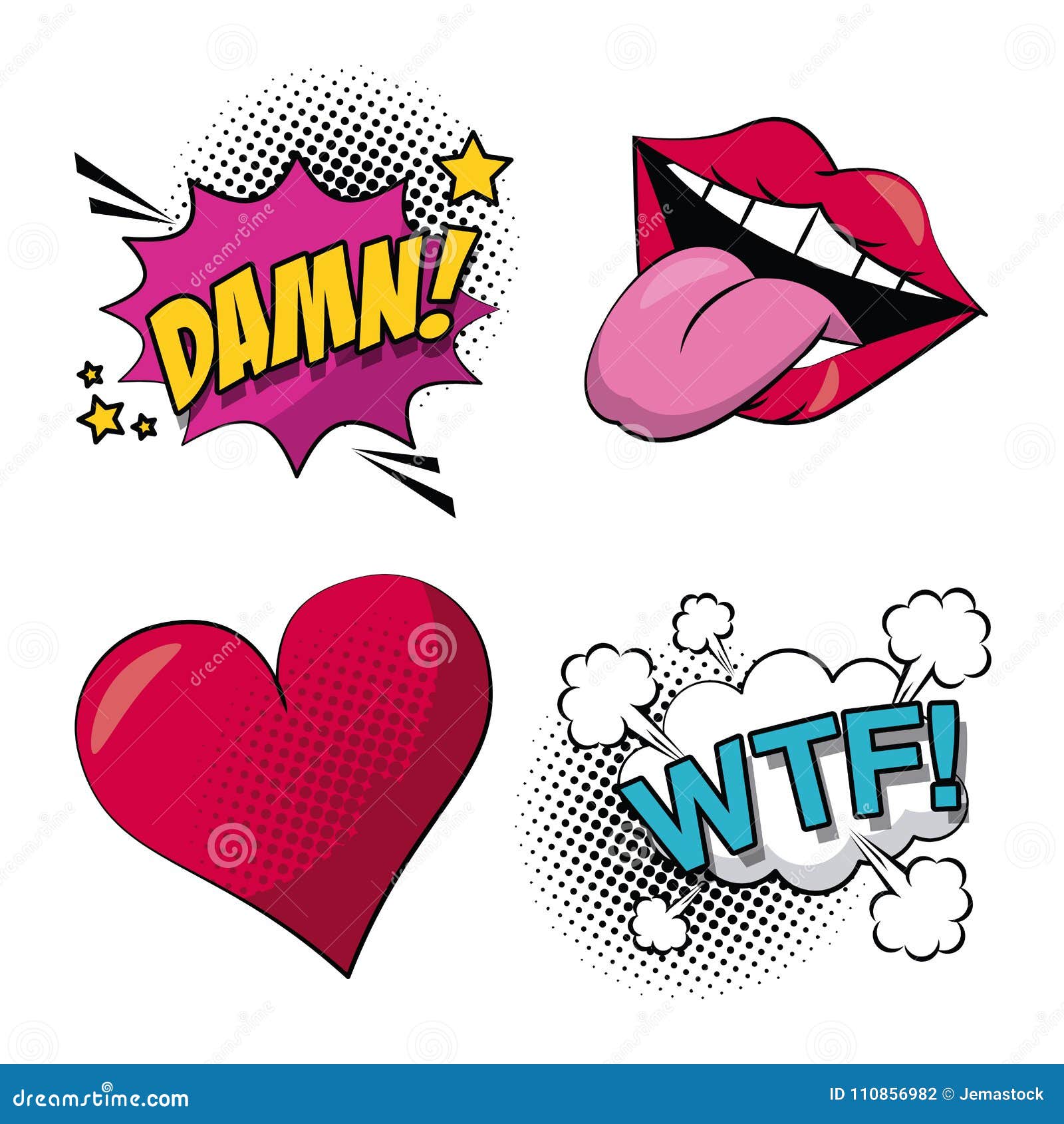 White Background Elements Pop Art Style with Halftone with Callout and ...