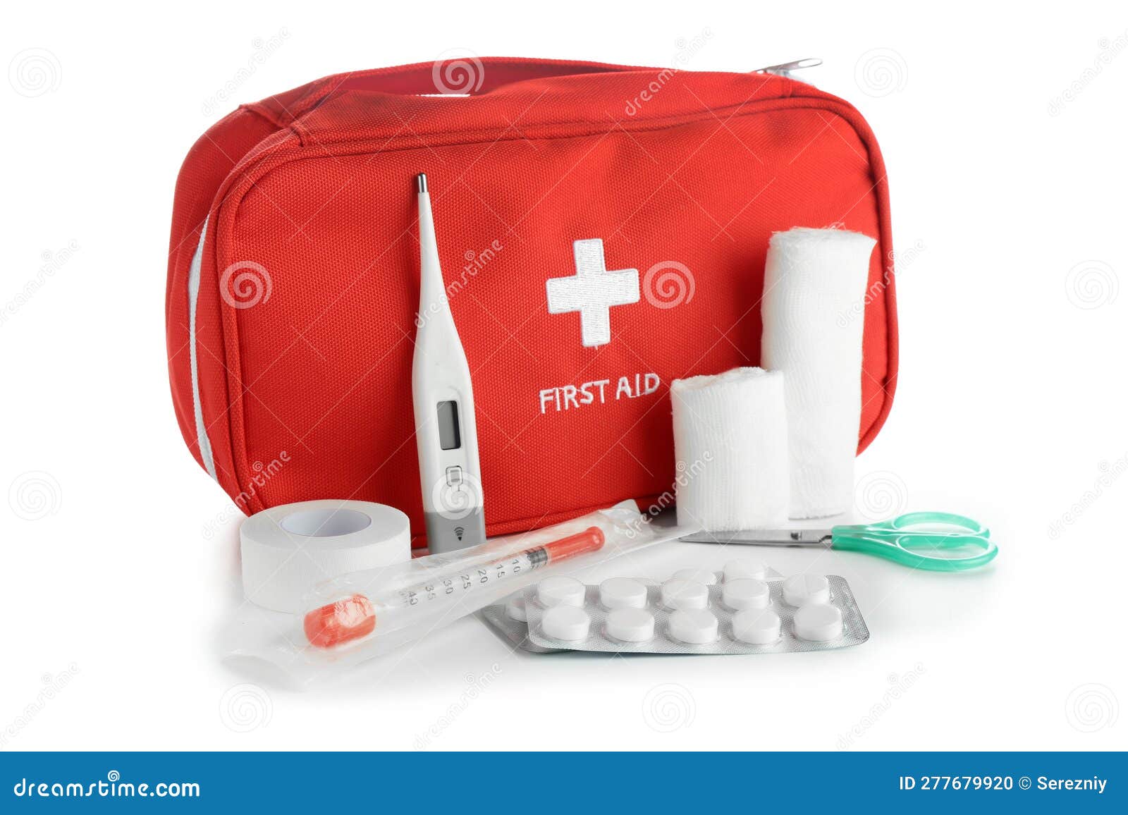 First Aid Kit on White Background Stock Photo - Image of diagnosis ...