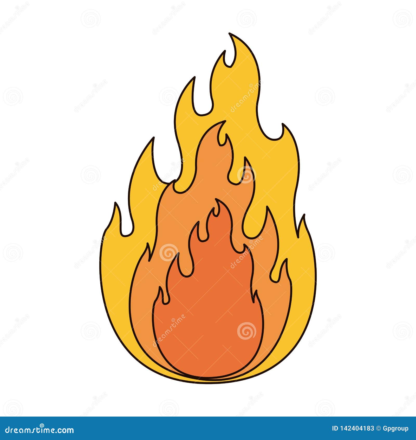 White Background with Flame in Closeup with Thick Contour Stock Vector ...