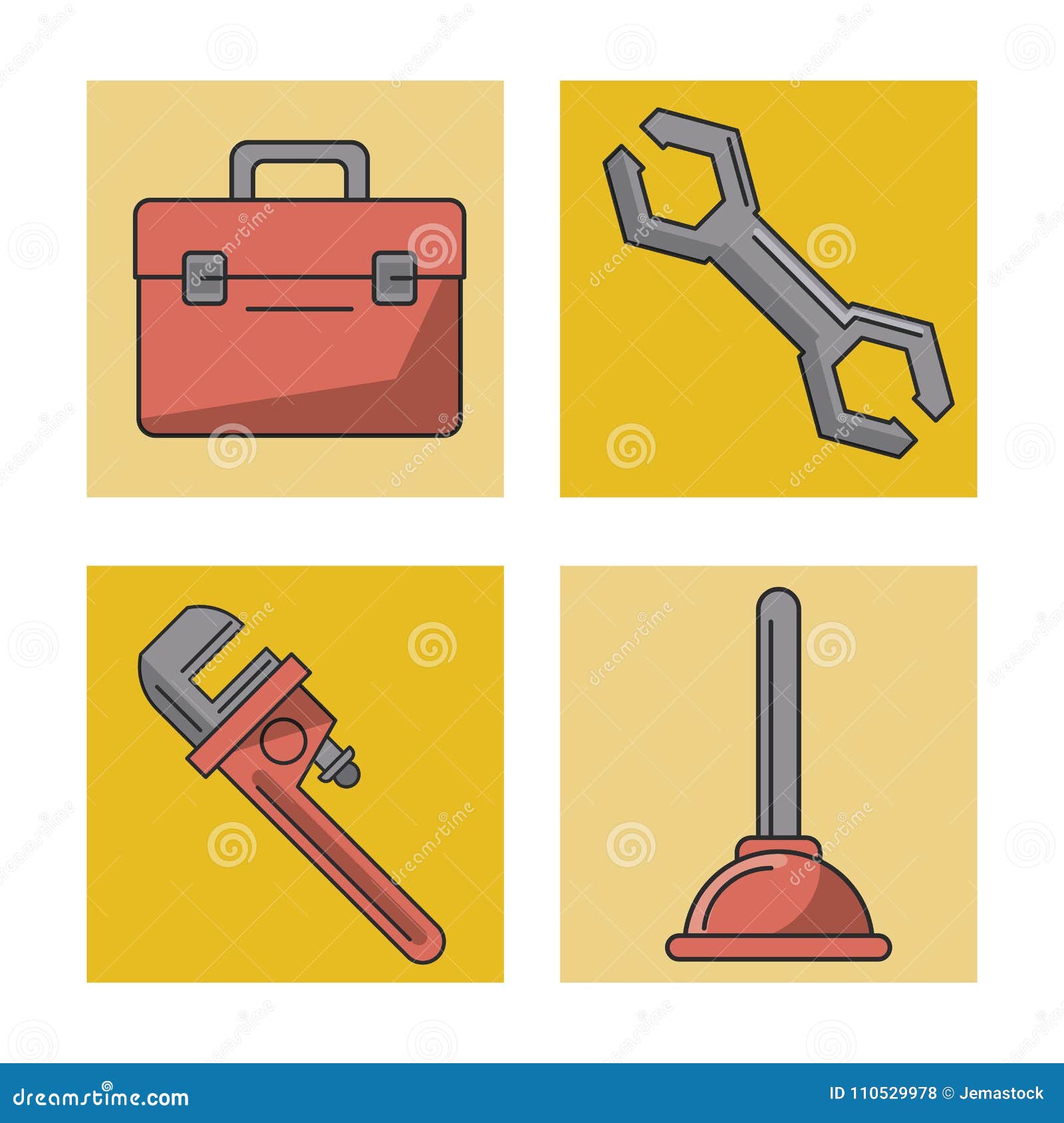 White Background with Frames of Plumbing Tools Stock Vector ...