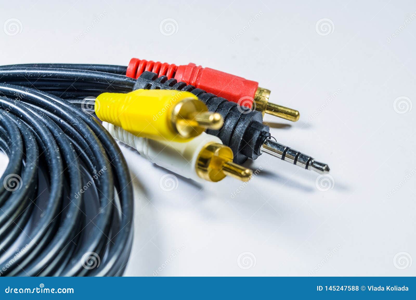 On White Background Hank of Black Cables with Multi-colored Plugs Tulip ...