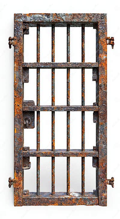A White Background Highlighting Rusty Jail Bars in Isolation. Stock ...