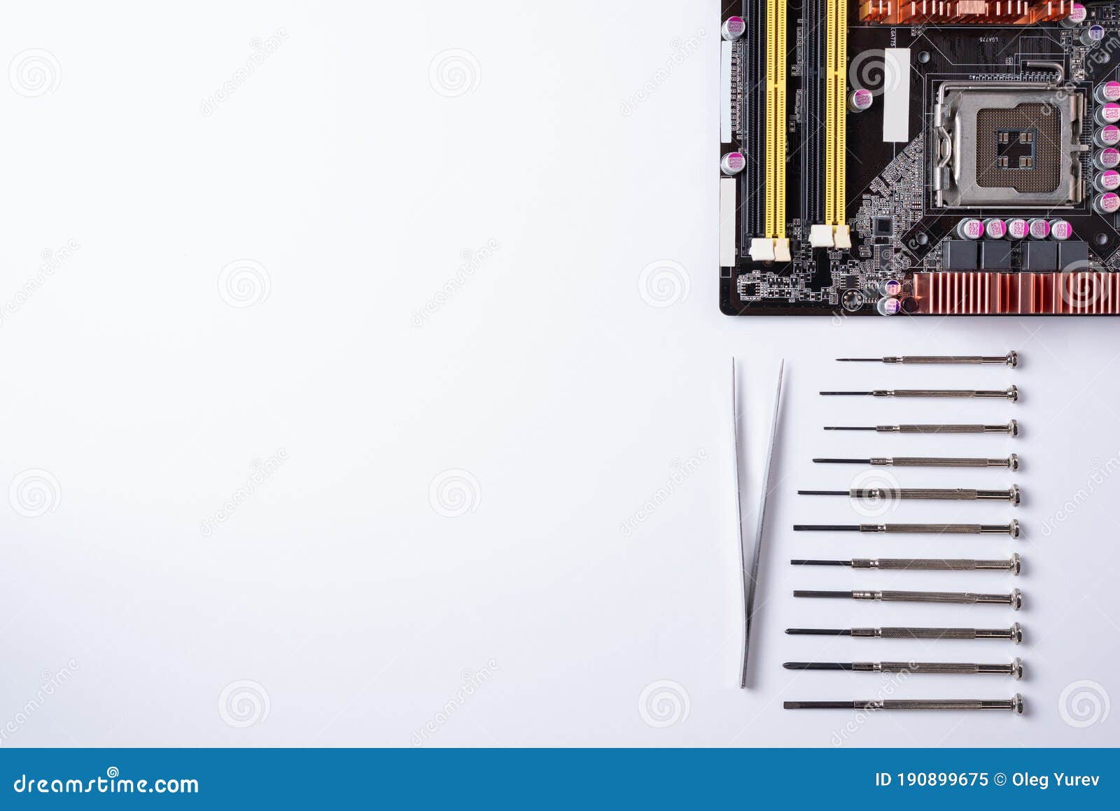 On A White Background Laid Out The Motherboard And Other Computer ...
