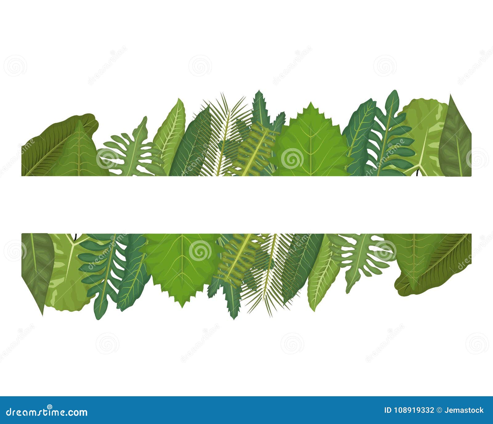 White Background with Linear Edge Decorative of Green Leaves Stock ...