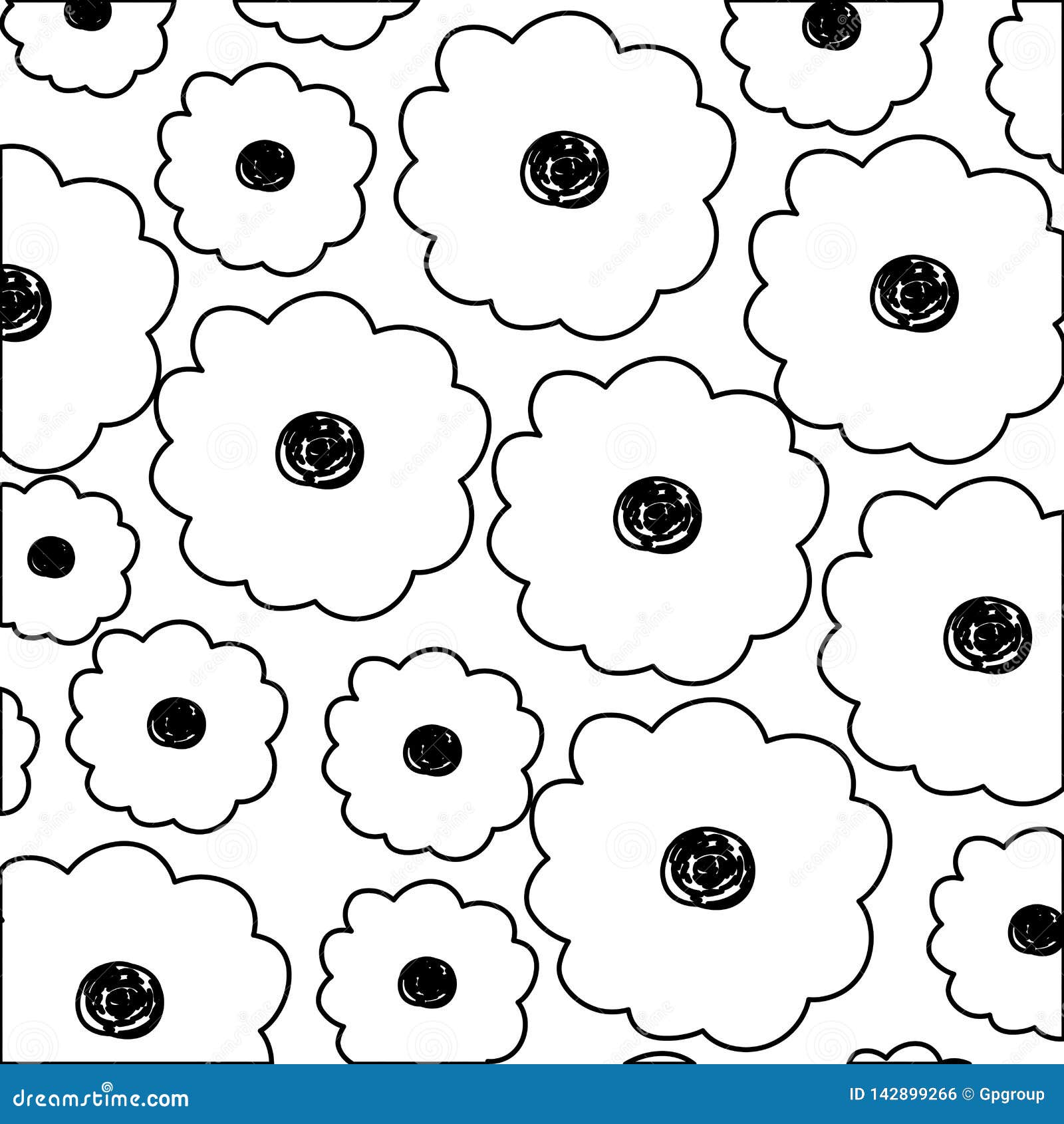 White Background with Monochrome Contour Pattern of Flowers Stock ...