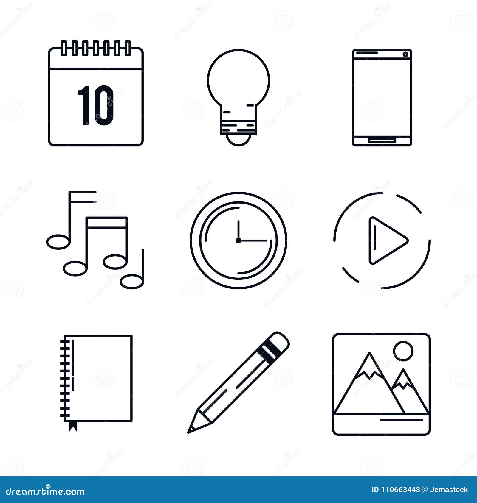 White Background with Monochrome Icons of Mobile Apps Stock Vector ...
