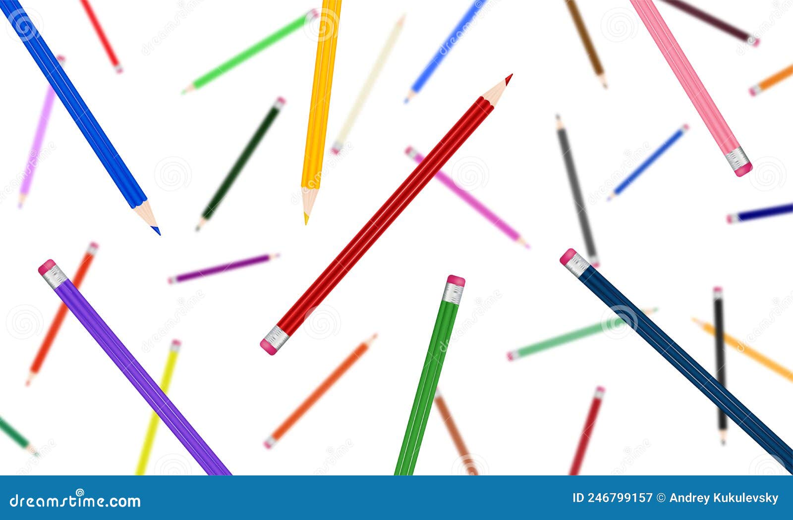 White Background with Multi-colored Pencils. Falling Pencils. Vector ...