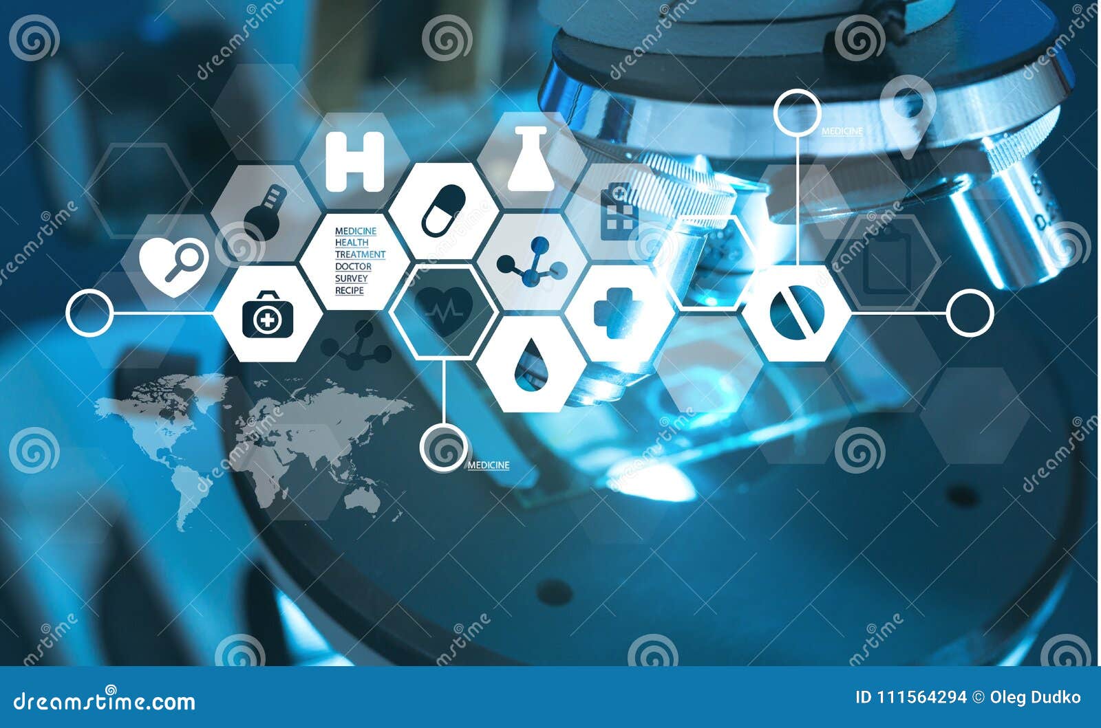 Medical Microscope on Light Background with Icons Stock Photo - Image ...