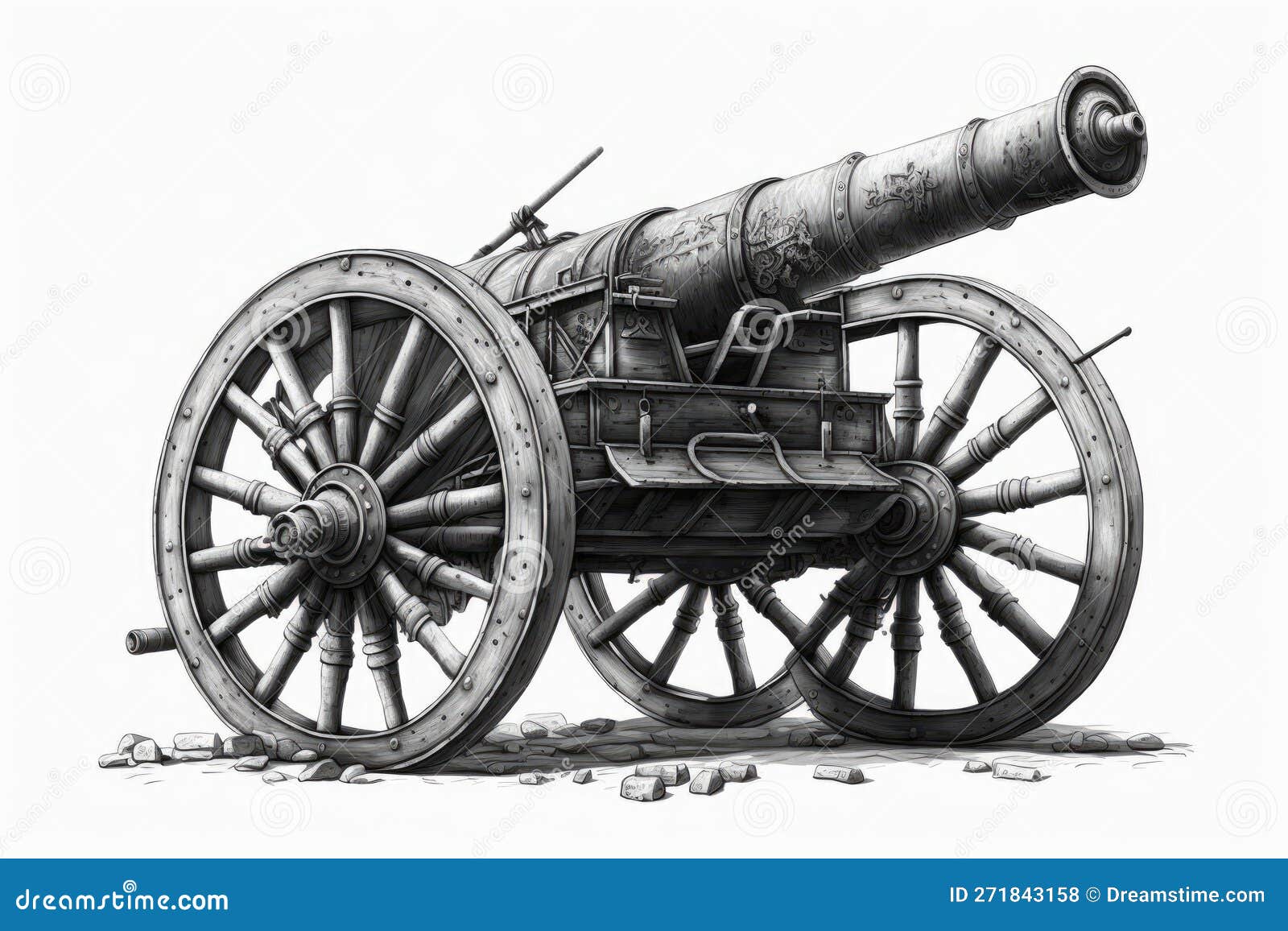On a White Background, an Old Medieval Artillery Cannon Stock ...