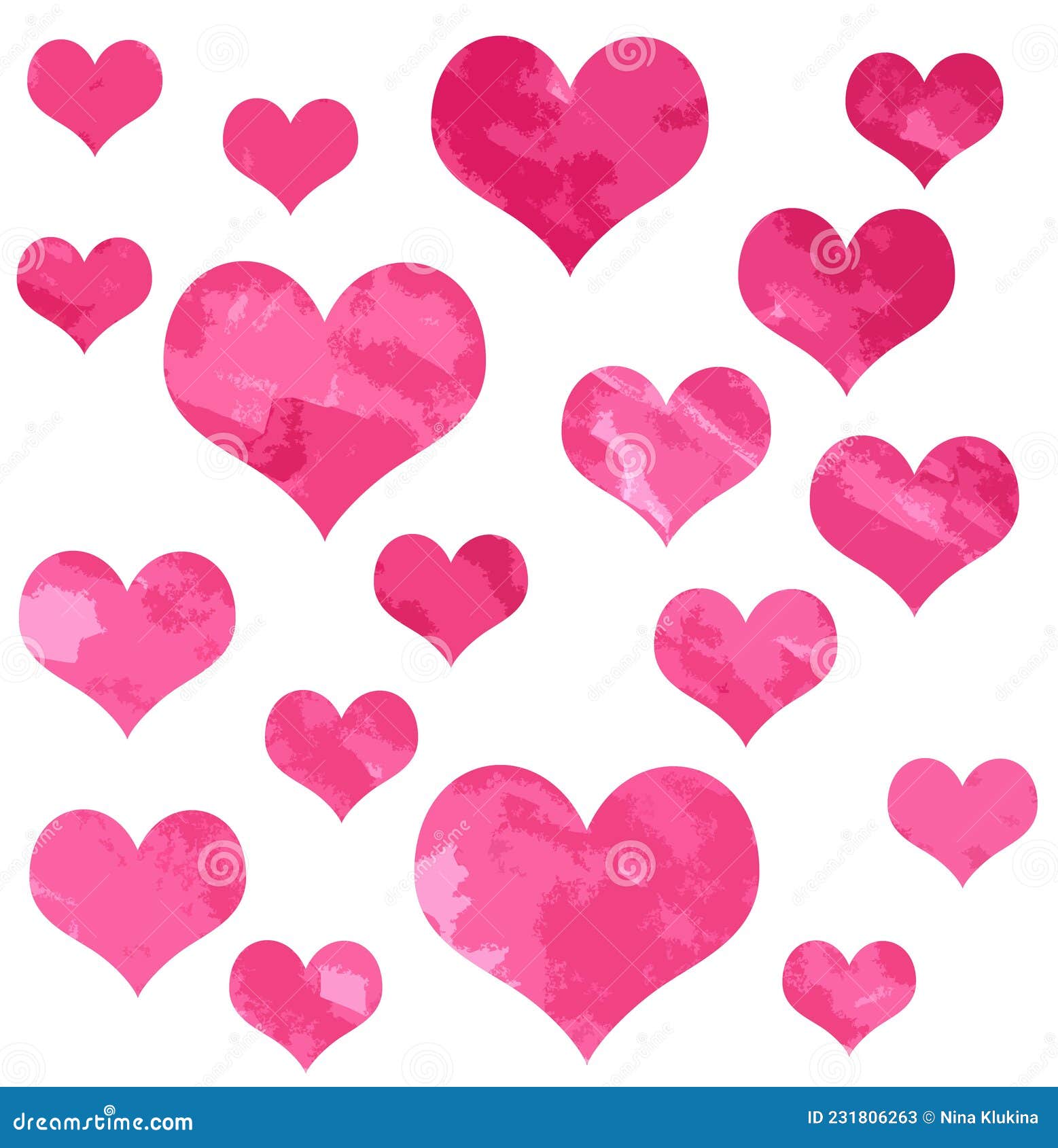 White Background with Pink Hearts of Different Sizes Stock Illustration ...