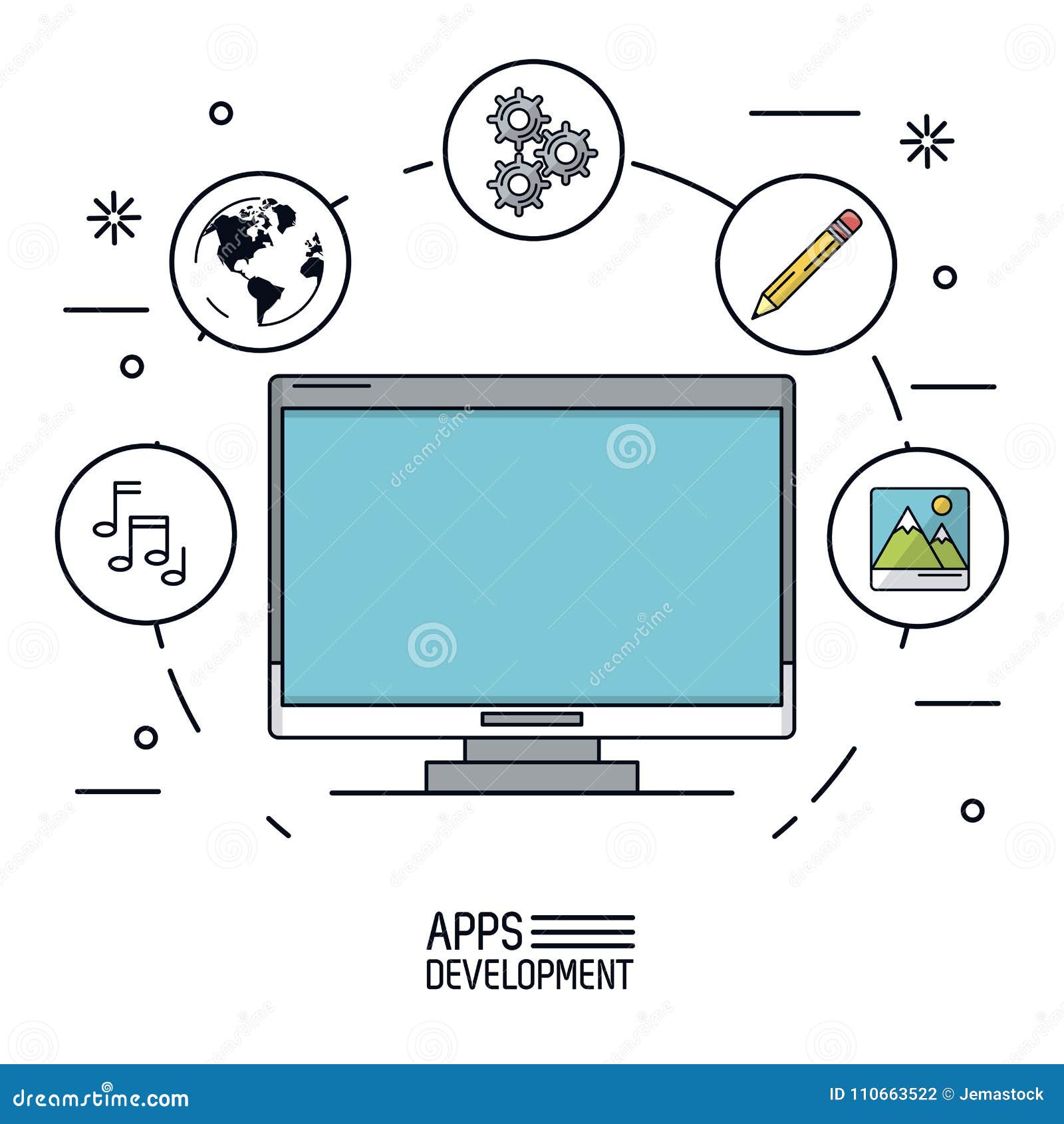White Background Poster of Apps Development with Desktop Computer and ...